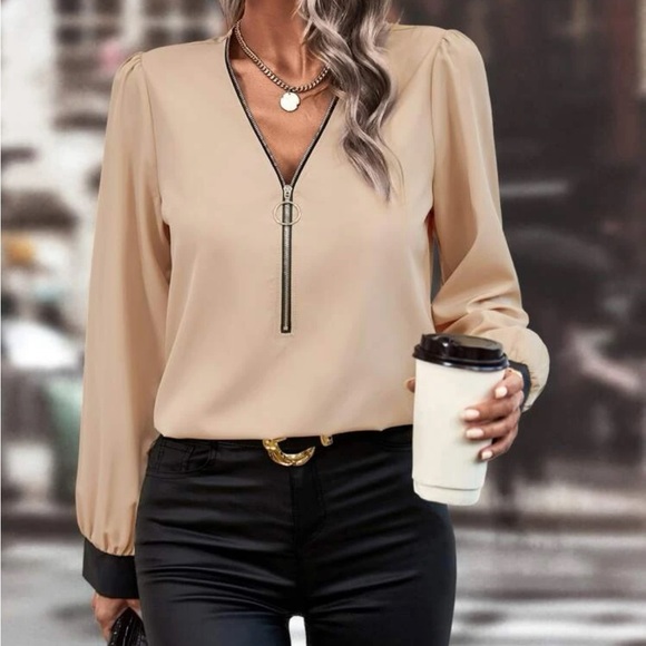 Tops | Luxe Zipper Puff Sleeve | Poshmark